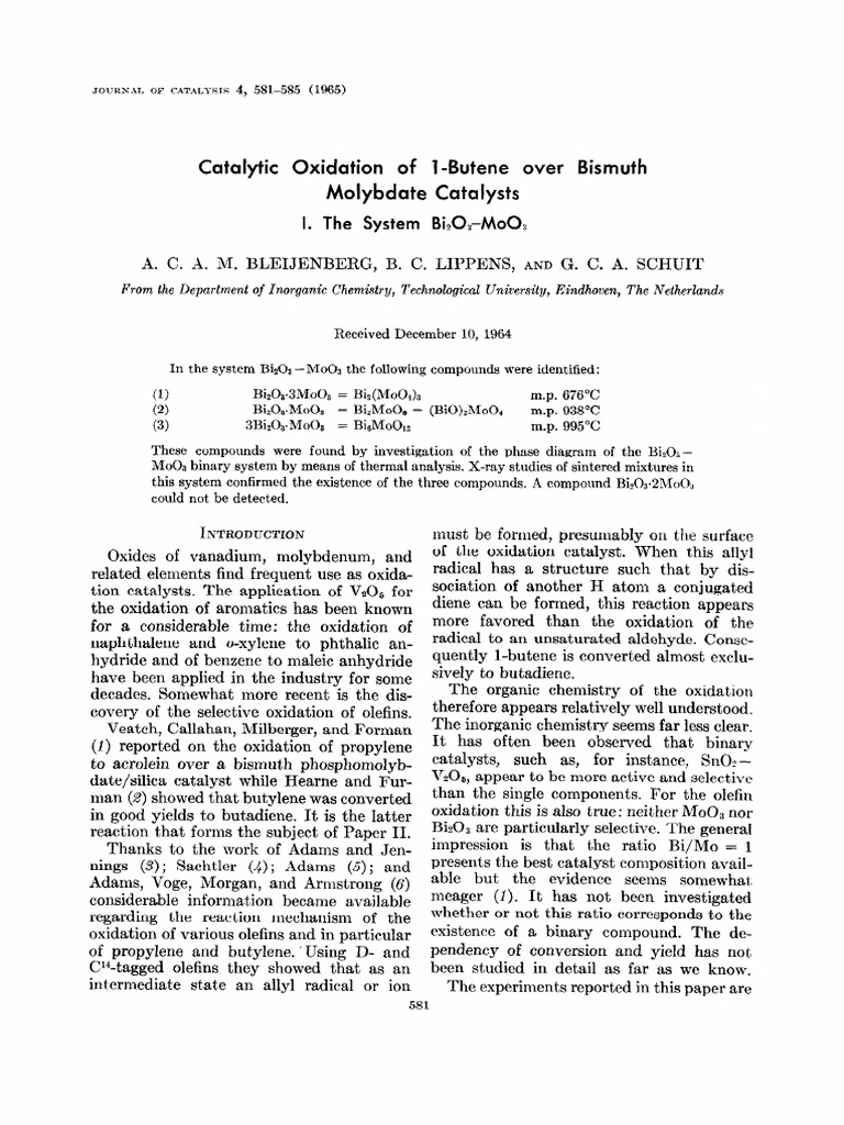 Bleijenberg 1965 Catalytic Oxidation of 1-Butene Over Bismuth Molybdate ...