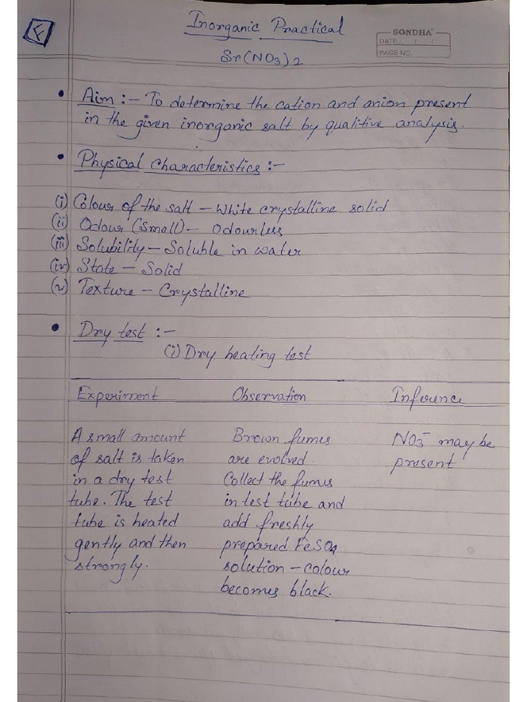INORGANIC Chemistry. Strontium Nitrate (F) | PDF