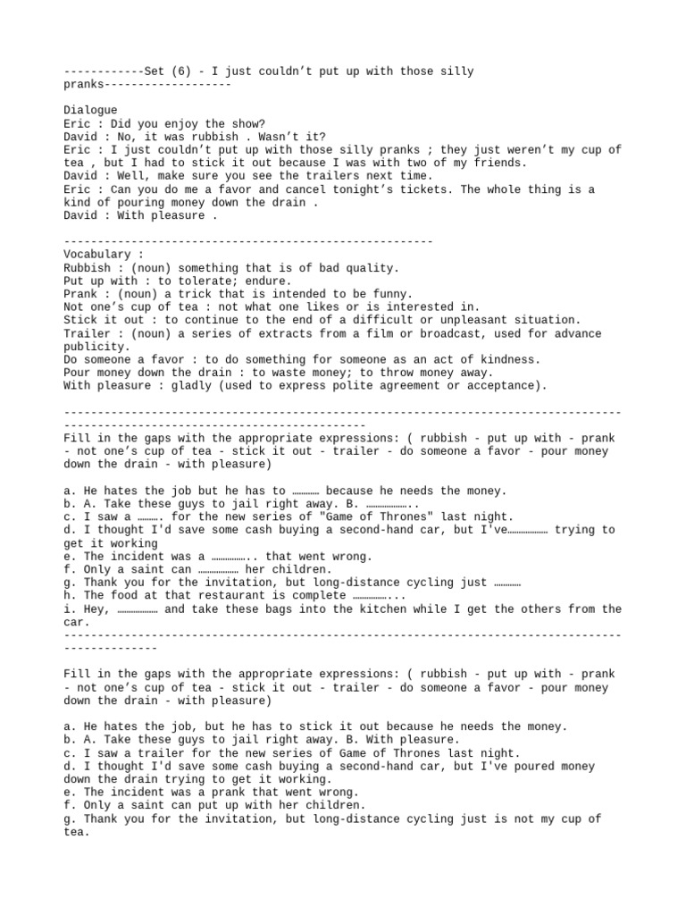 Pranks and Vocabulary: Dialogue Exercise | PDF