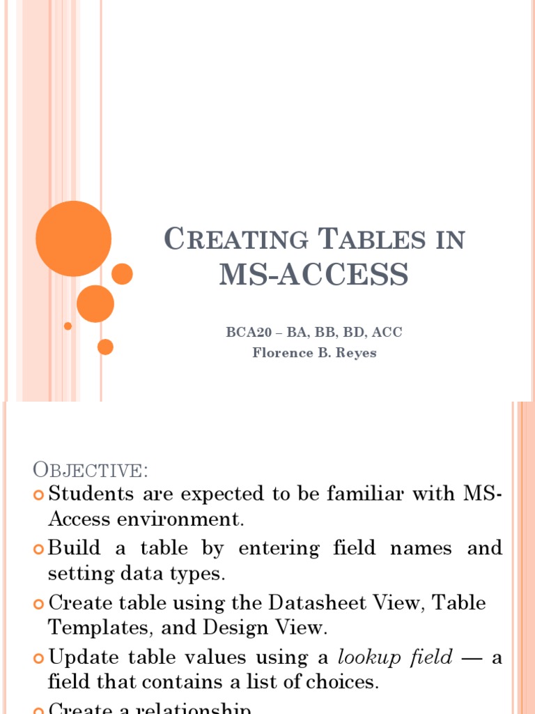 Creating Tables in MS-Access | PDF | Table (Database) | Databases