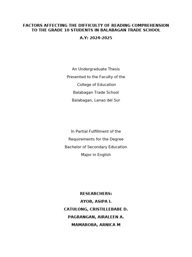 Factors Influencing Filipino Reading Skills | PDF | Reading ...