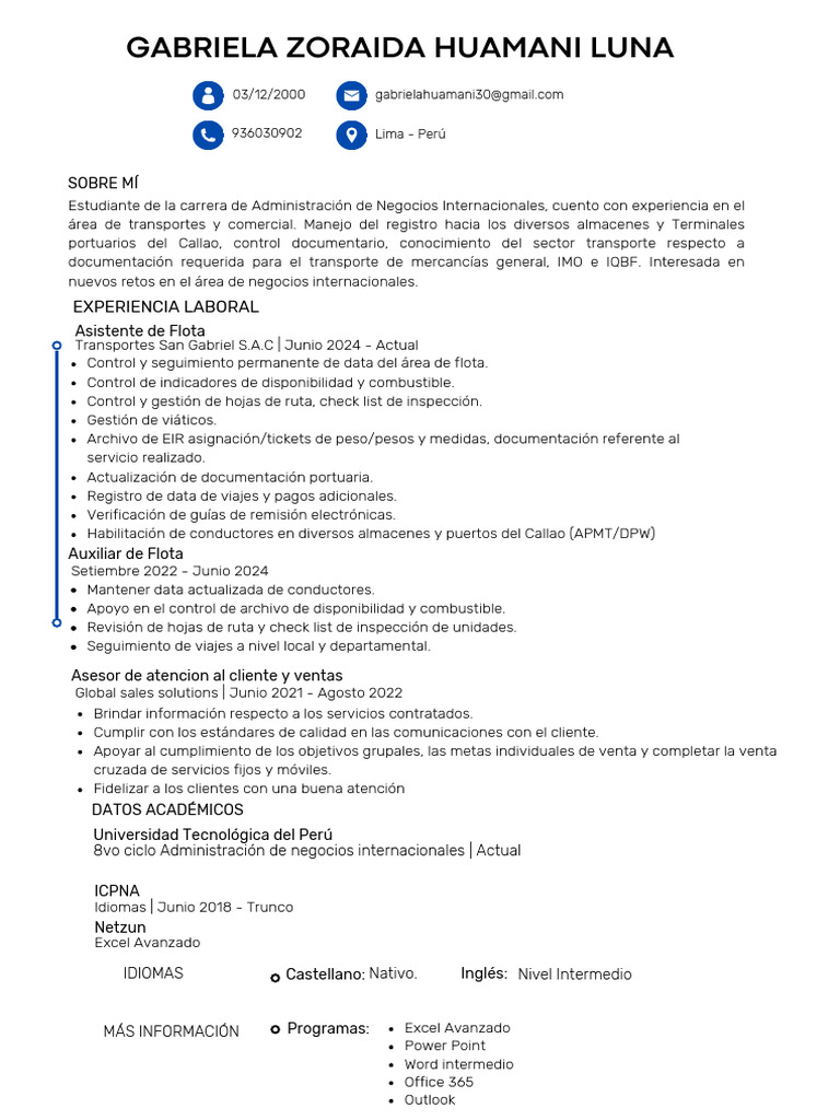 CV - Gabriela Huamaní Luna | PDF