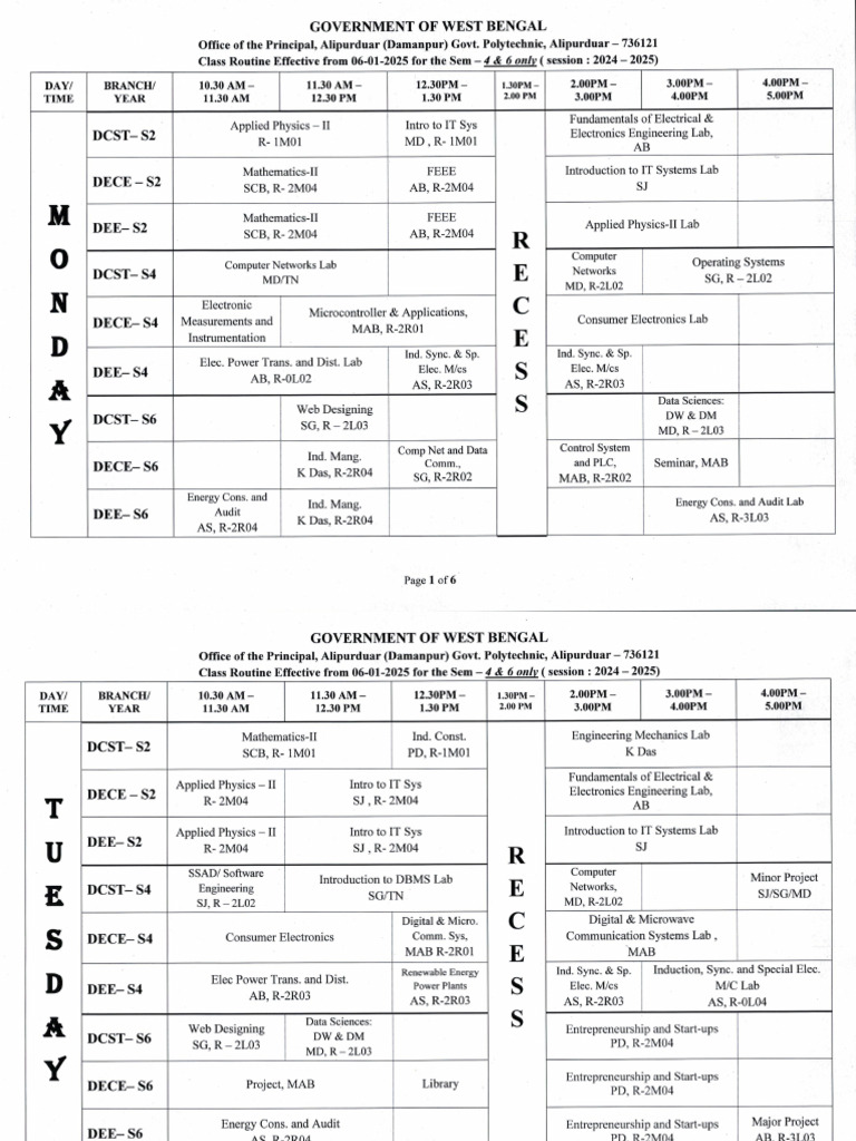 Routine 4th & 6th Sem 2024-2025 - 0001 | PDF