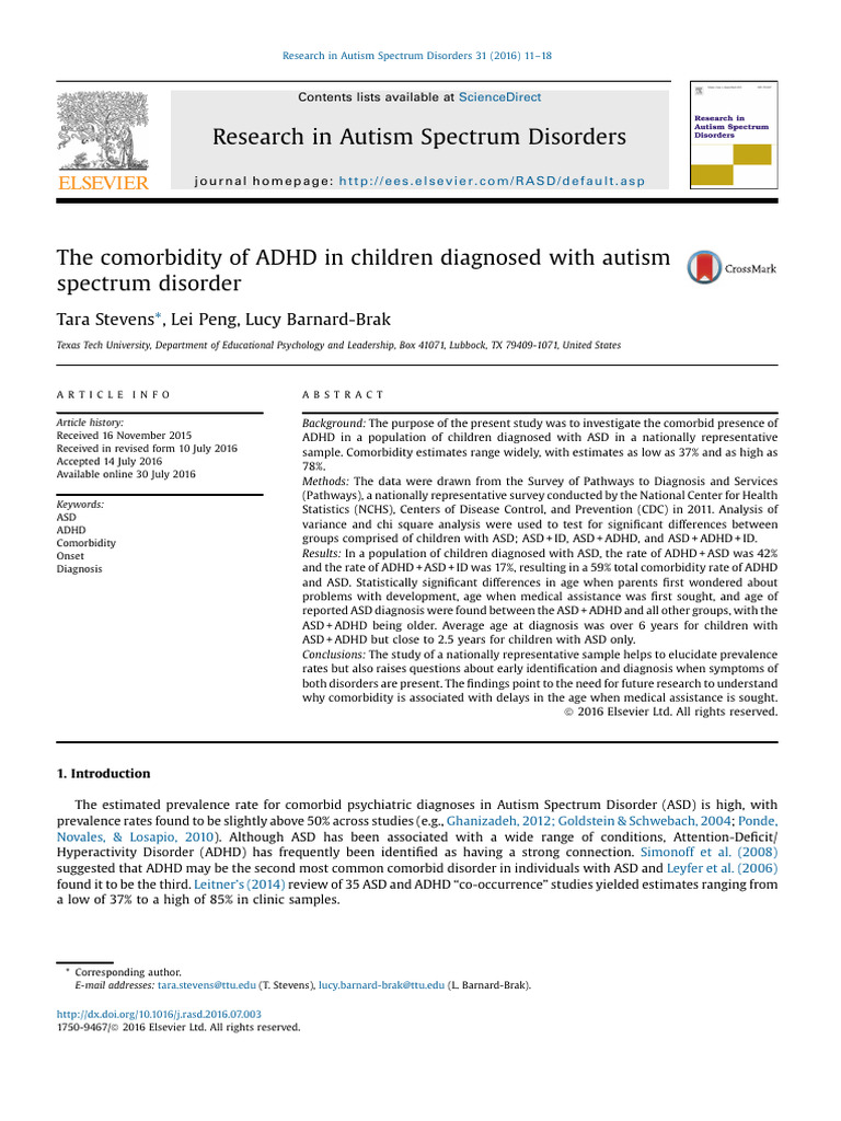 ADHD Comorbidity in Autism Spectrum Disorder | PDF | Autism | Attention ...