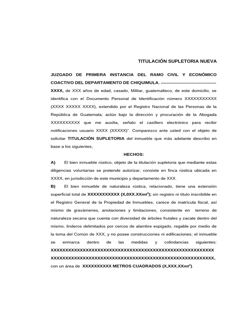 Titulación Supletoria de Inmueble en Chiquimula | PDF | Posesión (Ley) | Propiedad