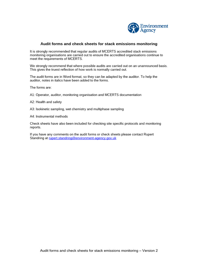 Stack Emissions Audit Forms & Check Sheets | PDF | Gases | Calibration