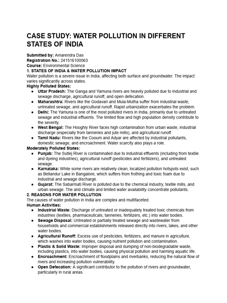 CASE STUDY- WATER POLLUTION IN DIFFERENT STAT... | PDF | Water ...
