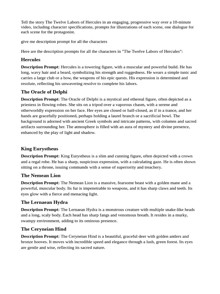 Hercules' Twelve Labors Illustrated Guide | PDF