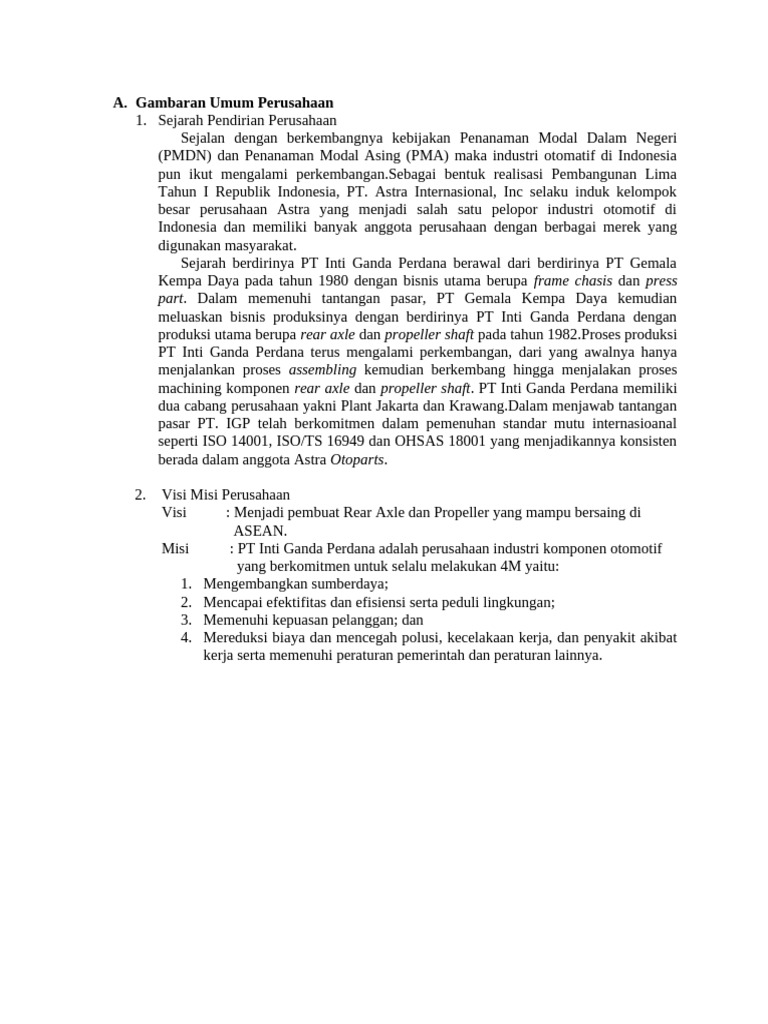 Gambaran Umum Perusahaan PT IGP | PDF