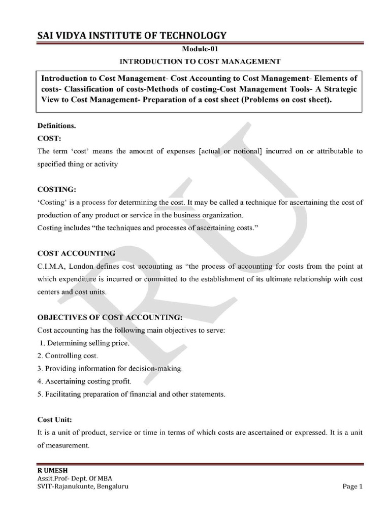 Module - 1 - Introduction To Cost Management | PDF