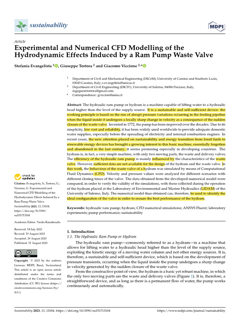 Experimental and Numerical CFD Modelling of The Hy | PDF | Pump | Fluid ...