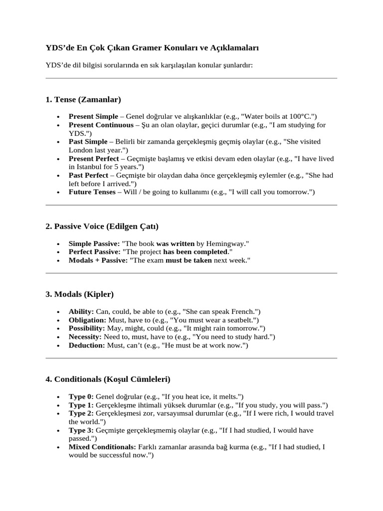 YDS Gramer Konuları ve Açıklamaları | PDF | Perfect (Grammar ...