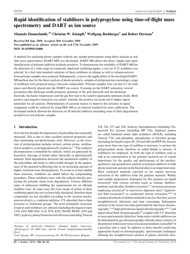 DART-MS for Polypropylene Additives | PDF | Mass Spectrometry | High ...