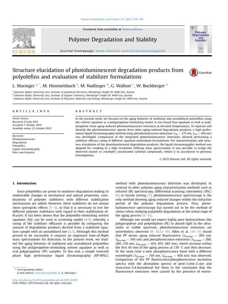 2015 Structure Elucidation of Photoluminescent Degradation Products ...