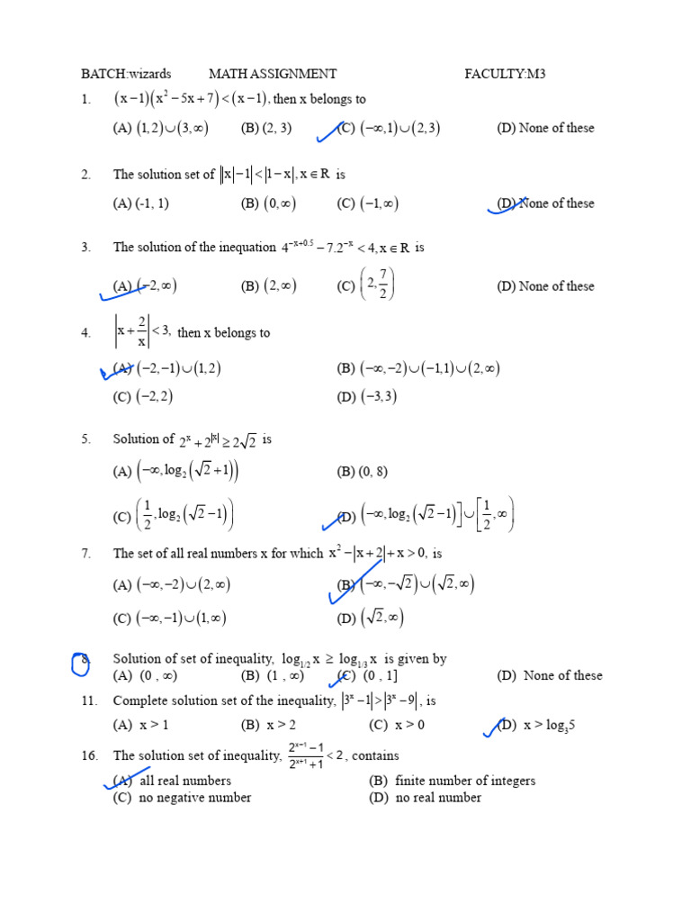 Inequations (Mod+Irrational+Log Assignment) | PDF | Numbers | Real Number