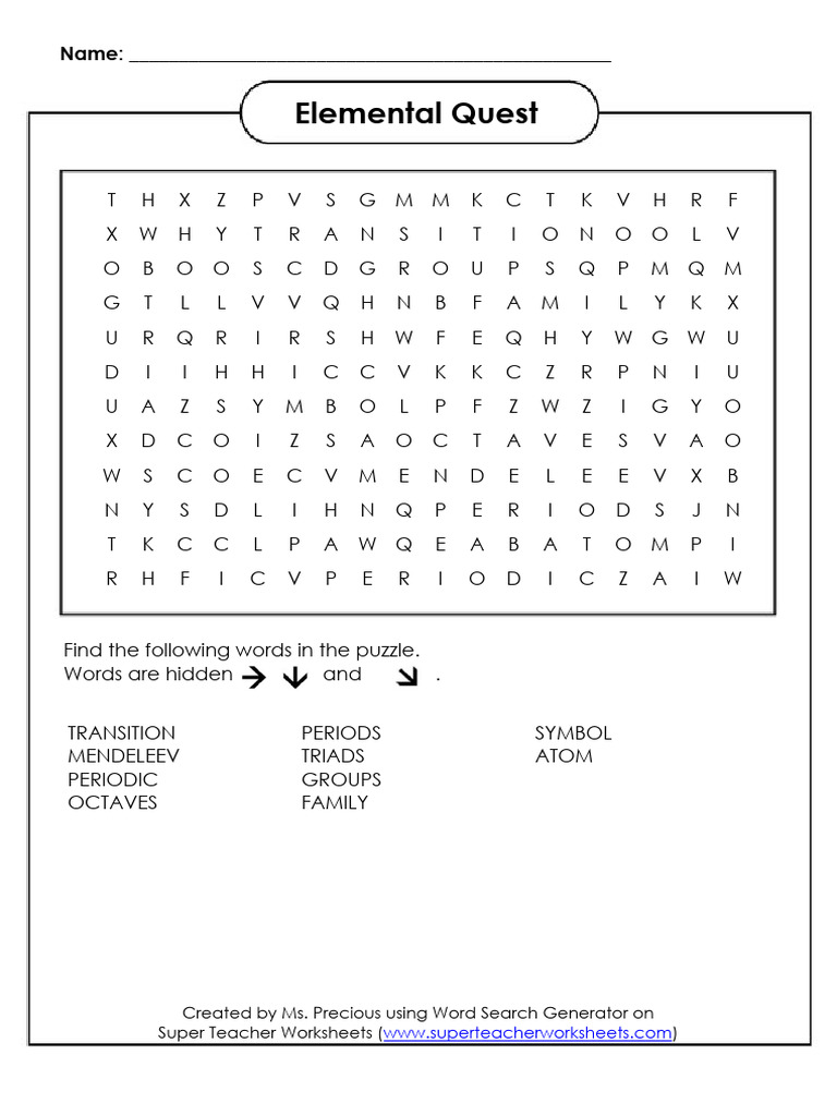 Elemental Word Search Puzzle | PDF | Word Search | Word Puzzles