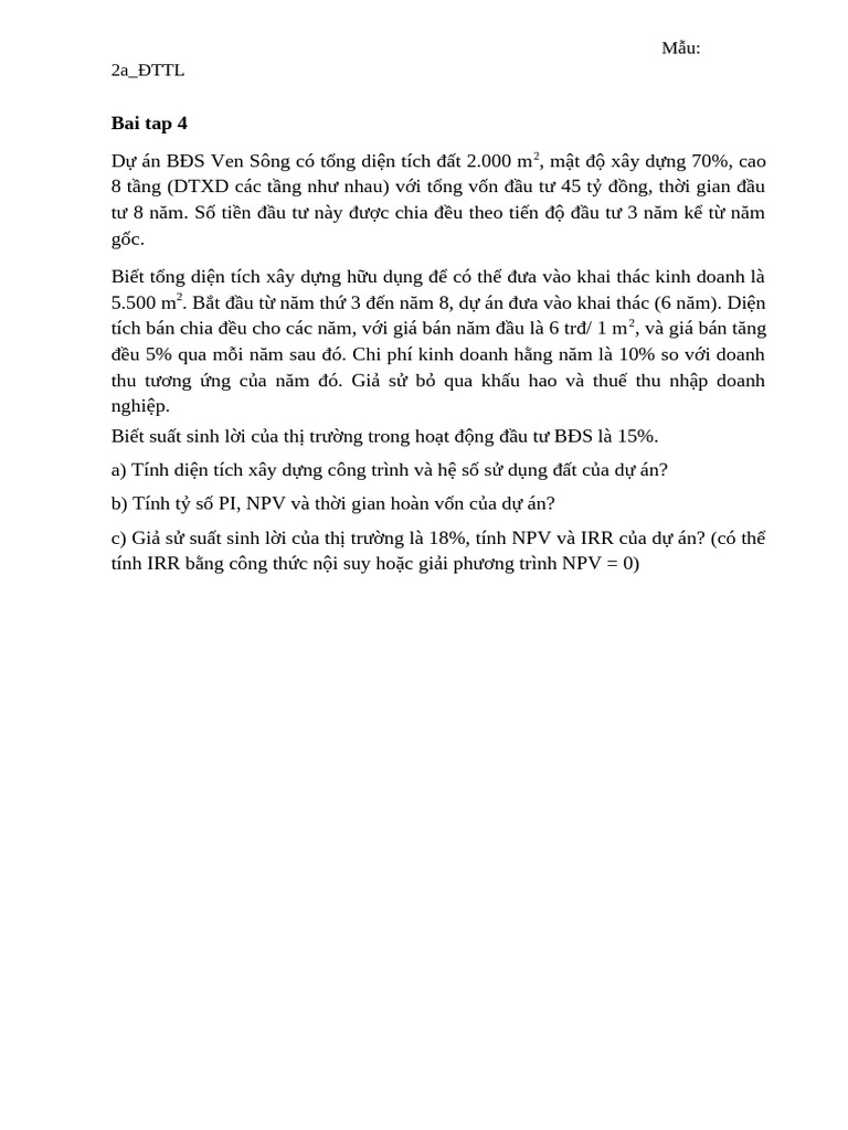 Bai Tap 4 BT Ve Loi Nhuan Du An | PDF