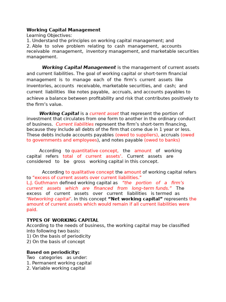 Working Capital | PDF | Working Capital | Credit Card