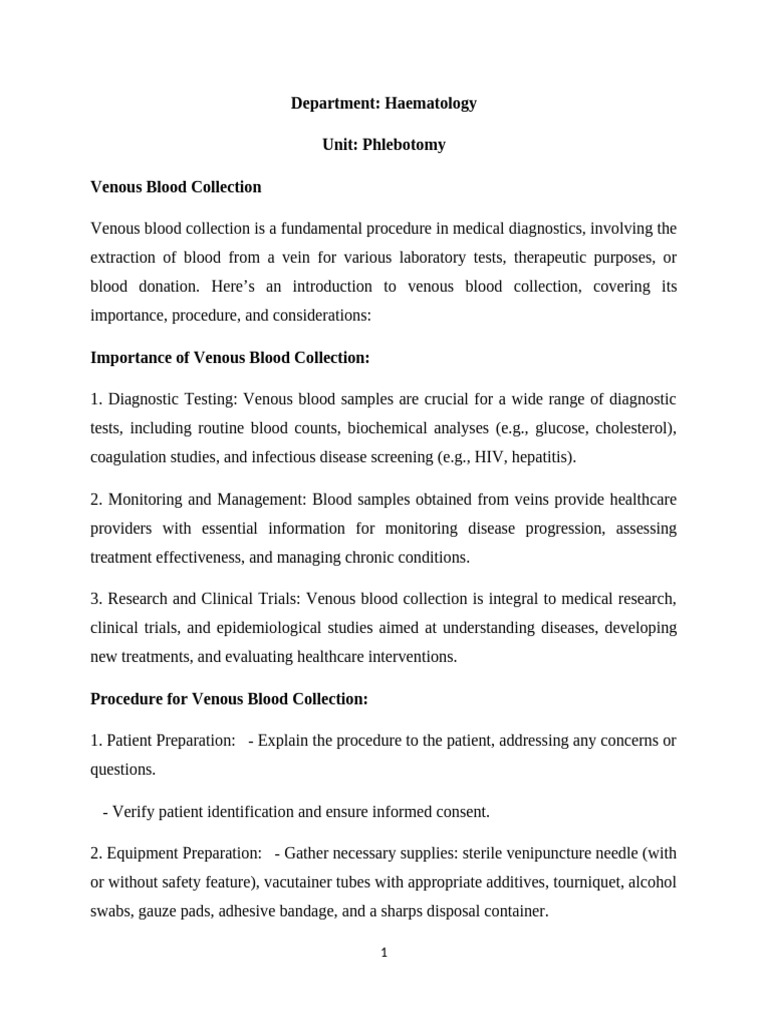 Venous Blood Collection Guide | PDF | Medical Specialties | Medicine