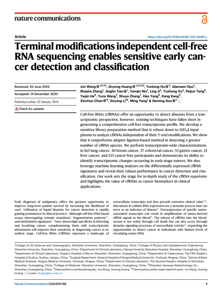 Cell free RNA sequencing (7) | PDF | Dna Sequencing | Health Sciences