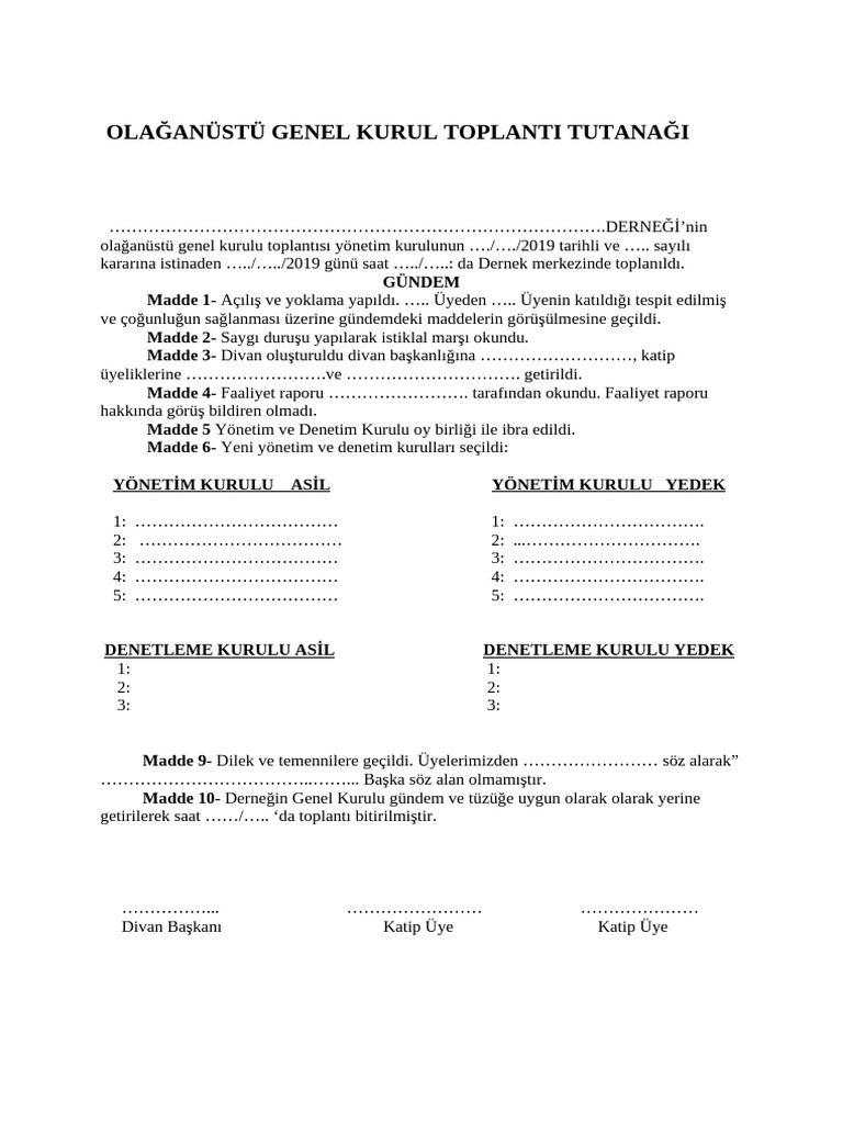 Ornek Olaganustu Genel Kurul Toplanti Tutanagi | PDF