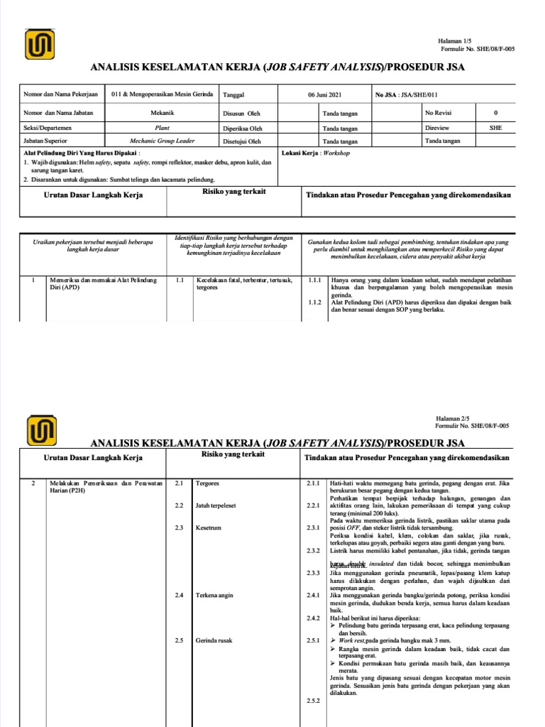 PDF Jsa Mengoperasikan Mesin Gerinda Compress | PDF