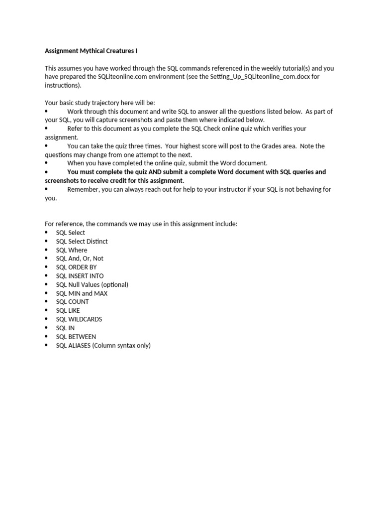 Assignment Mythical Creatures I | PDF | Sql | Data Management Software