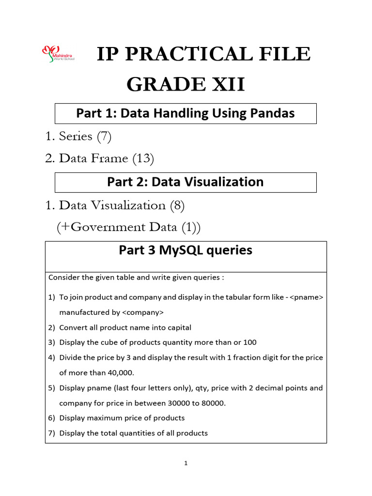 Grade 12-IP-Practical File - 2024-2 | PDF | Data Management
