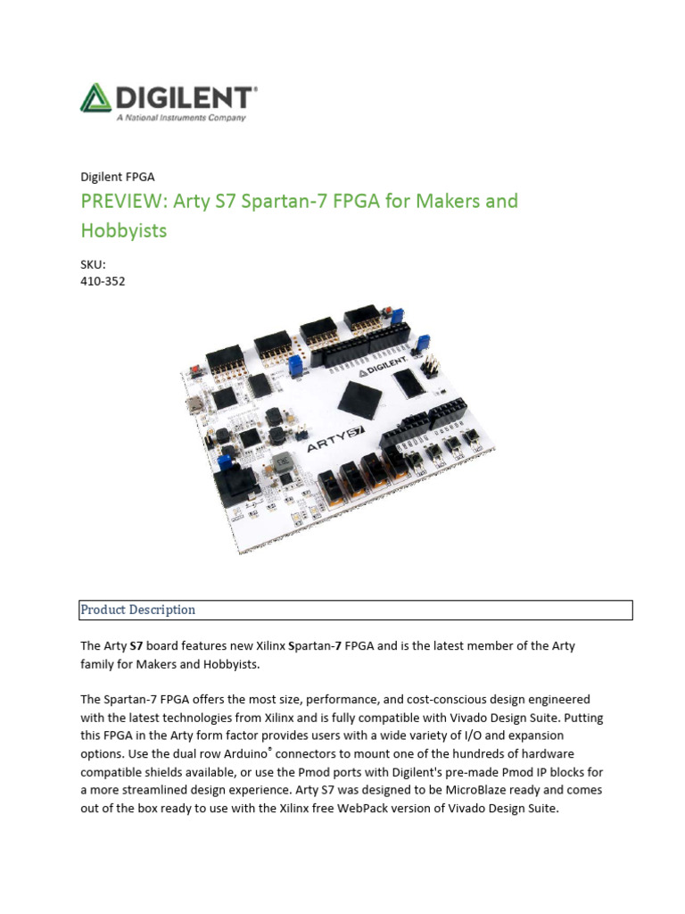 PREVIEW Arty S7 Spartan ‐ 7 FPGA for Makers and Hobbyists - Unknown ...