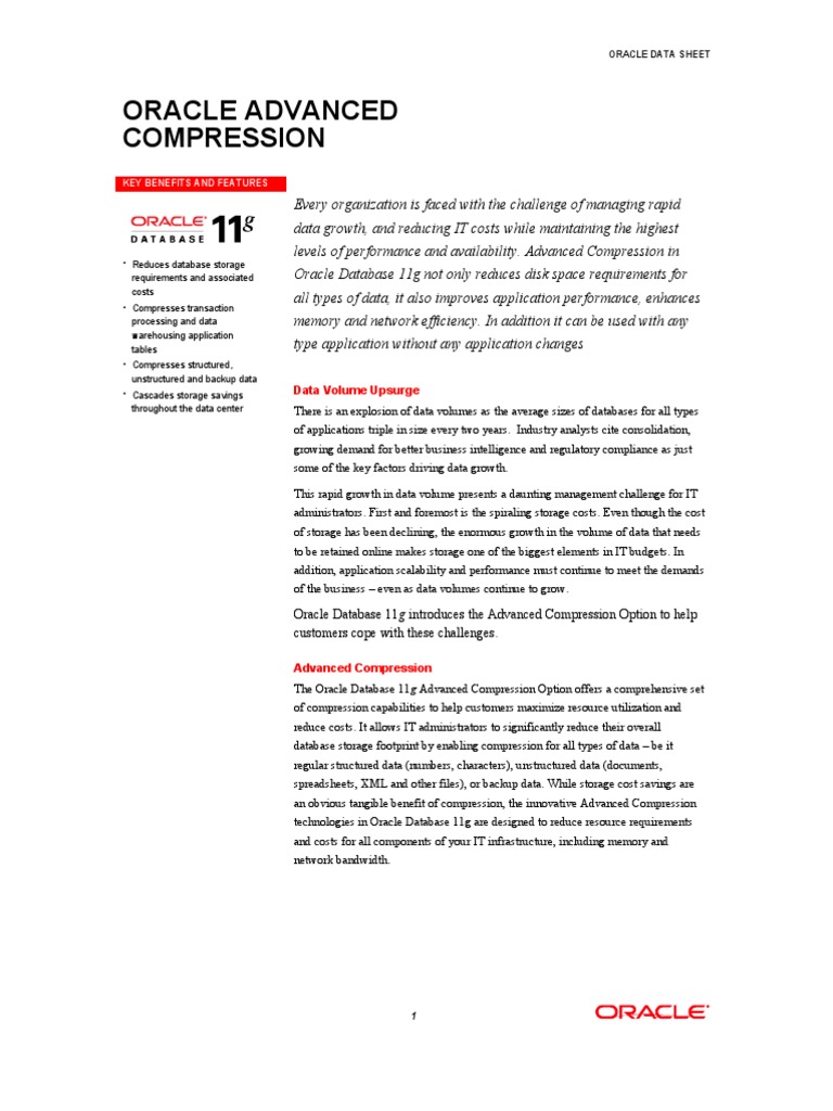 Advanced Compression Datasheet | PDF | Oracle Database | Databases