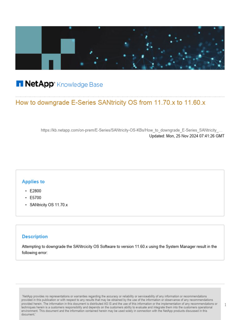 How To Downgrade E-Series SANtricity OS | PDF