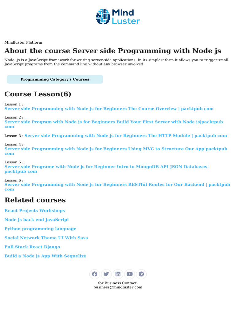 Server Side Programming With Node Js Course Content | PDF