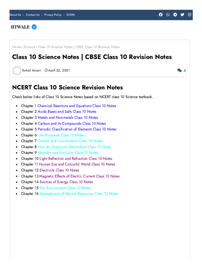 Class 10 Science Notes All Chapter | PDF
