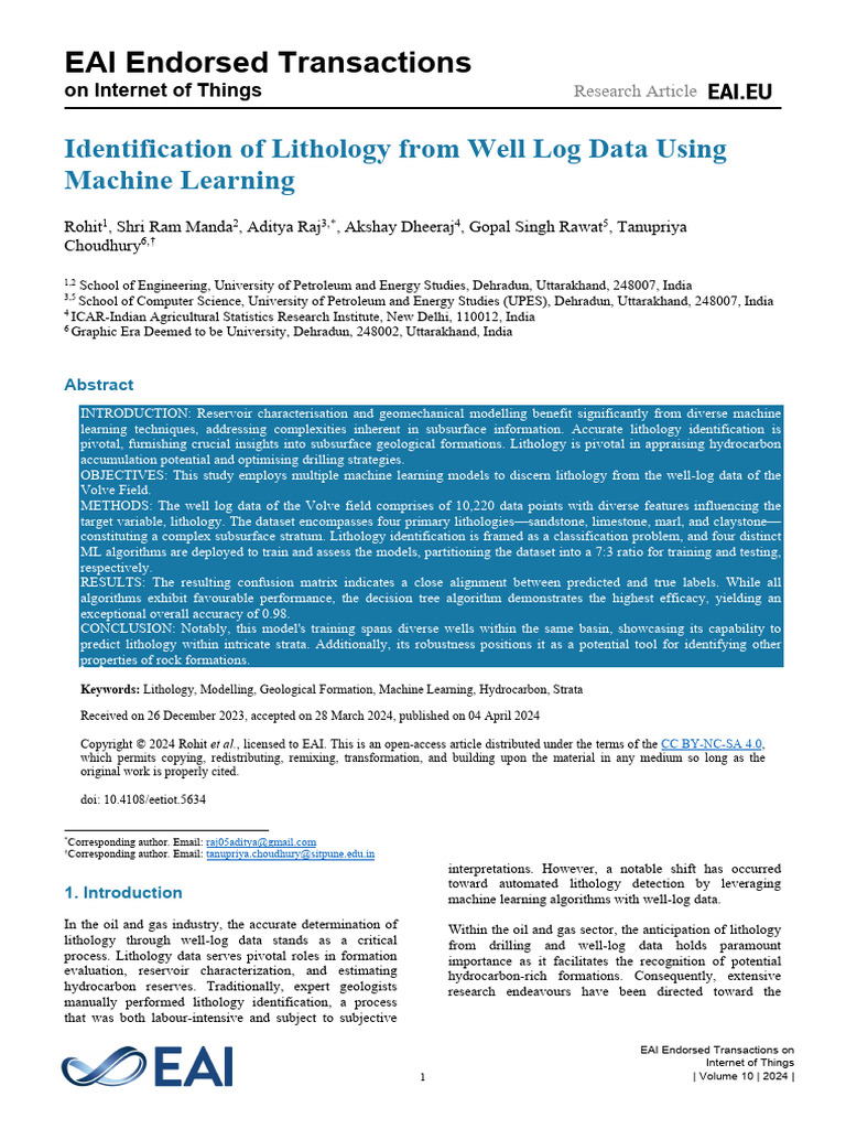 Identification_of_Lithology_from_Well_Log_Data_Usi | PDF | Machine Learning | Statistical ...