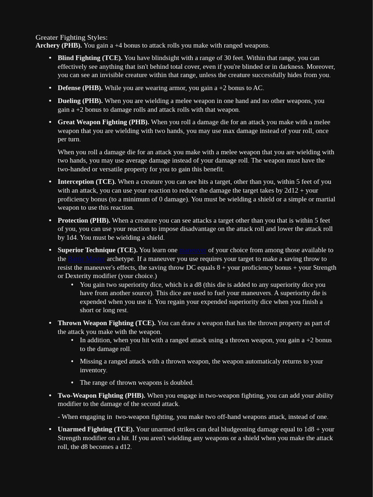 Greater Fighting Styles | PDF