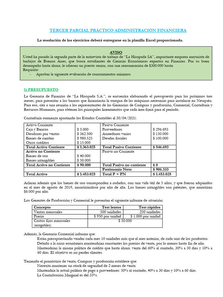 Tercer Parcial Practico Tema 2 | PDF | Presupuesto | Economias