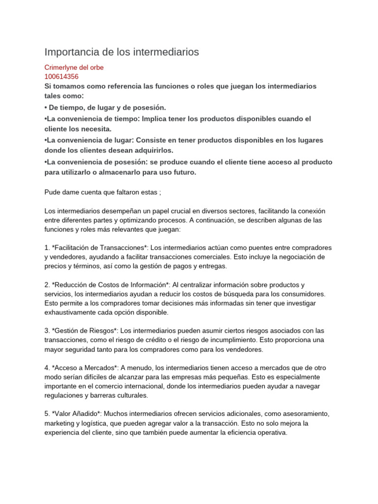 Roles Clave de los Intermediarios | PDF | Los consumidores | Mercado ...