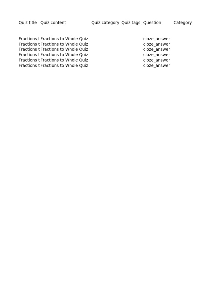 Fractions to Whole Quiz | PDF