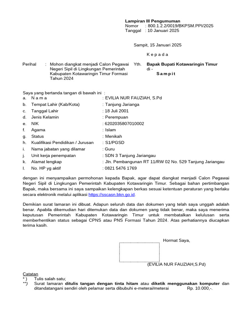 Lampiran III - Surat - Lamaran | PDF