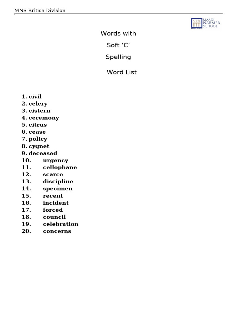 Soft C Words List | PDF