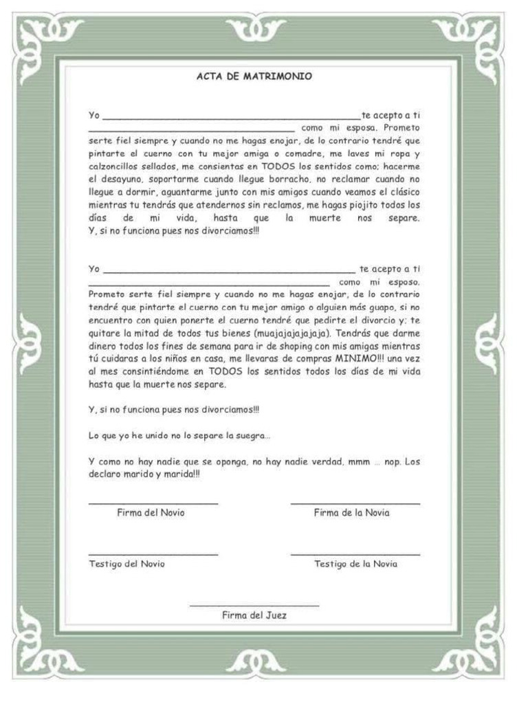 acta de matrimonio para llenar | PDF
