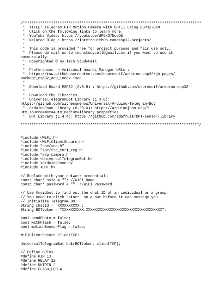 Code ESP32CAM Telegram PIR Camera | PDF | Computer Engineering | Computing