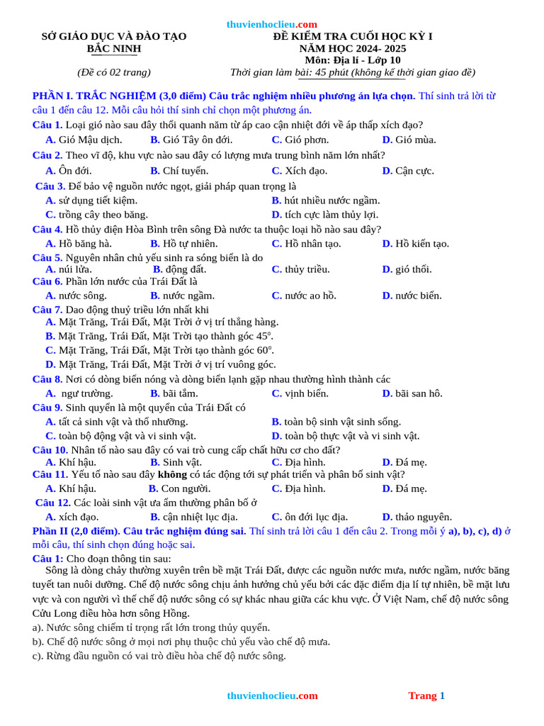 thuvienhoclieu.com-De-kiem-tra-cuoi-HK1-Dia-li-10-SO-GD-Bac-Ninh-24-25 | PDF