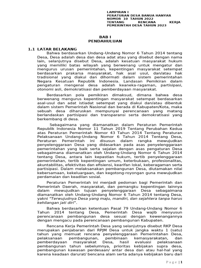 Bab 1-5 Dokumen RKP Desa Tahun 2023 | PDF
