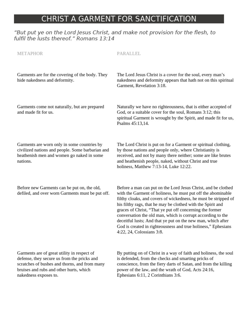 Christ A Garment For Sanctification | PDF | Jesus | Theology