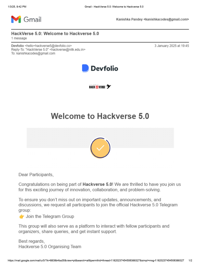 Gmail - HackVerse 5.0 - Welcome To Hackverse 5.0 | PDF
