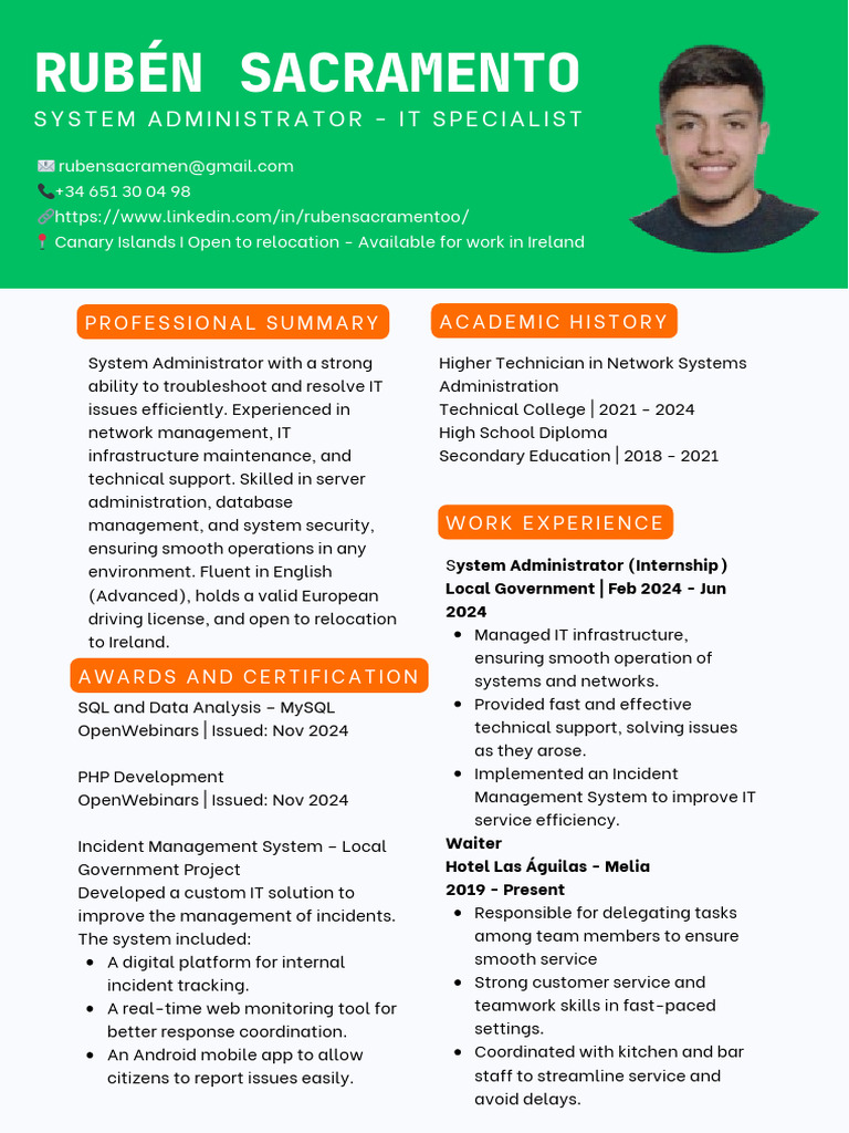 CV_Ruben | PDF | Technical Support | Computing