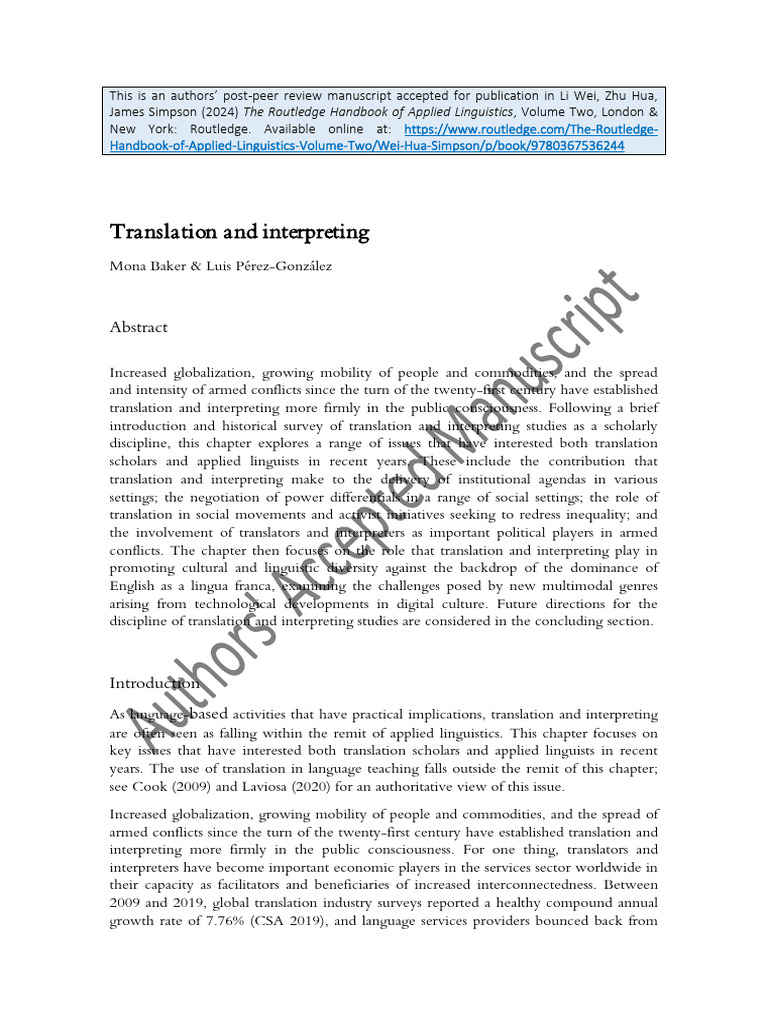 Translation_and_Interpreting | PDF | Translations | Linguistics