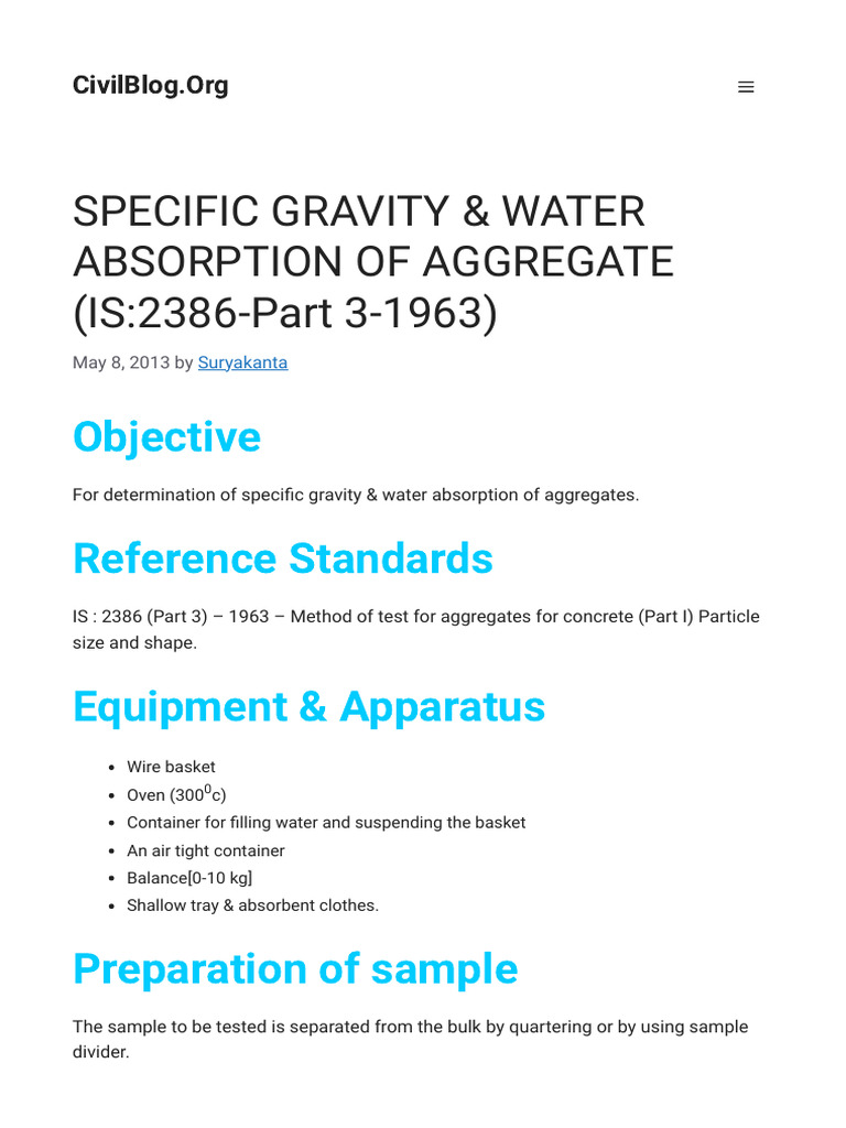 Specific Gravity & Water Absorption Test | PDF | Water | Materials