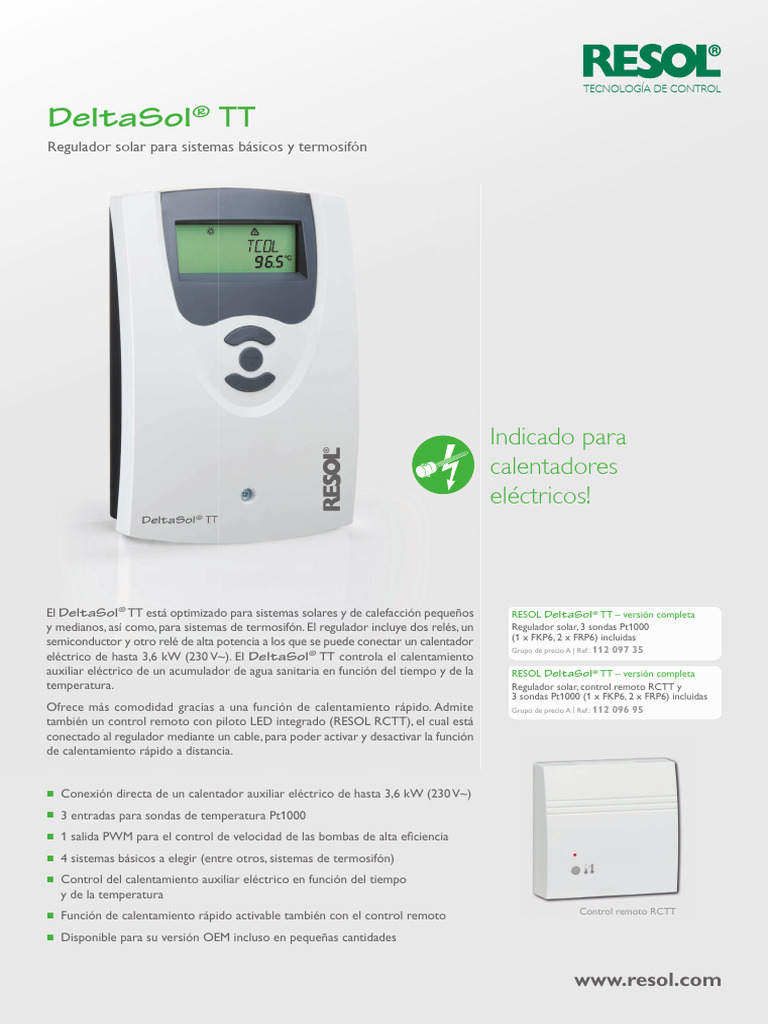 Ficha Técnica RESOL DELTA SOL TT | PDF | Poder (Física) | Relé